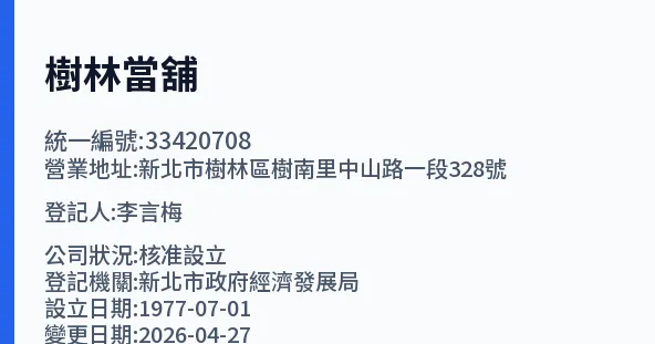 樹林當舖的照片-統編 33420708(新北市) 公司登記資料與營業項目詳細圖表