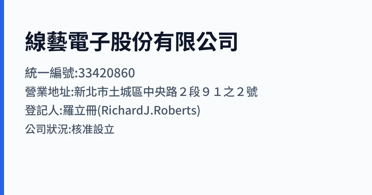 線藝電子股份有限公司 - 統編 33420860(新北市) 公司登記資料與營業項目詳細圖表