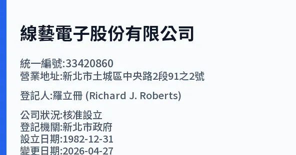 線藝電子股份有限公司的照片-統編 33420860(新北市) 公司登記資料與營業項目詳細圖表