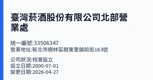 臺灣菸酒股份有限公司北部營業處的照片-統編 33506347(新北市) 公司登記資料與營業項目詳細圖表