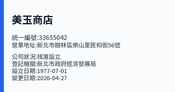 美玉商店的照片-統編 33655042(新北市) 公司登記資料與營業項目詳細圖表
