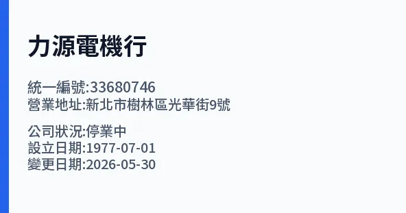 力源電機行的照片-統編 33680746(新北市) 公司登記資料與營業項目詳細圖表