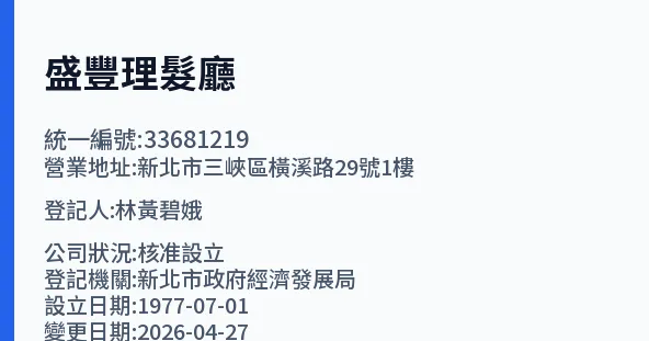 盛豐理髮廳的照片-統編 33681219(新北市) 公司登記資料與營業項目詳細圖表