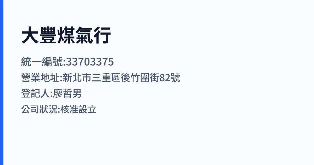 大豐煤氣行 - 統編 33703375（新北市） 公司登記資料與營業項目詳細圖表