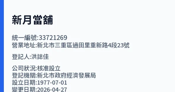 新月當舖的照片-統編 33721269(新北市) 公司登記資料與營業項目詳細圖表