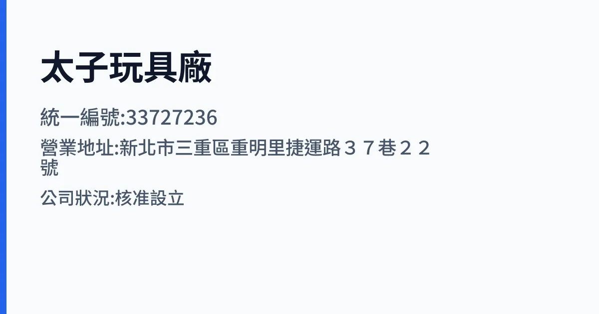 太子玩具廠 - 統編 33727236(新北市) 公司登記資料與營業項目詳細圖表