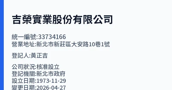 吉榮實業股份有限公司的照片-統編 33734166(新北市) 公司登記資料與營業項目詳細圖表