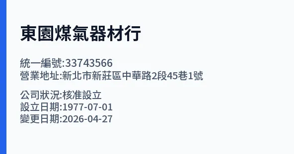 東園煤氣器材行的照片-統編 33743566(新北市) 公司登記資料與營業項目詳細圖表