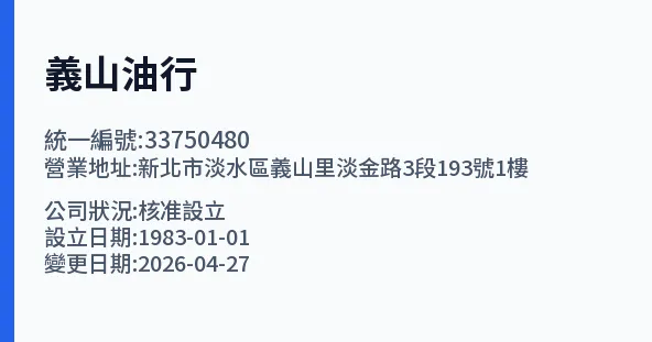 義山油行的照片-統編 33750480(新北市) 公司登記資料與營業項目詳細圖表