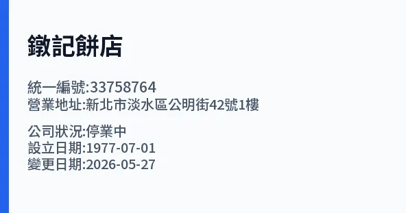 鐓記餅店的照片-統編 33758764(新北市) 公司登記資料與營業項目詳細圖表