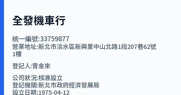 全發機車行的照片-統編 33759877(新北市) 公司登記資料與營業項目詳細圖表