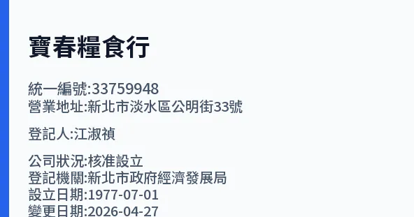 寶春糧食行的照片-統編 33759948(新北市) 公司登記資料與營業項目詳細圖表