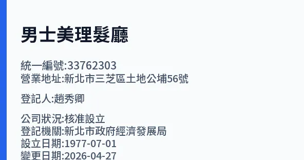 男士美理髮廳的照片-統編 33762303(新北市) 公司登記資料與營業項目詳細圖表