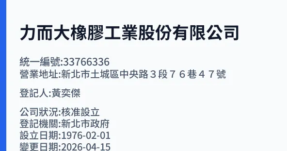 力而大橡膠工業股份有限公司的照片-統編 33766336(新北市) 公司登記資料與營業項目詳細圖表