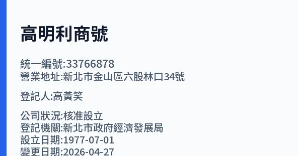 高明利商號的照片-統編 33766878(新北市) 公司登記資料與營業項目詳細圖表