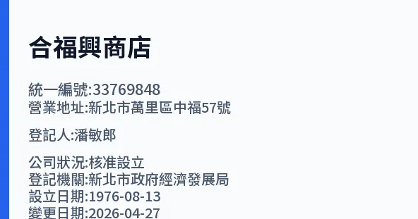 合福興商店的照片-統編 33769848(新北市) 公司登記資料與營業項目詳細圖表
