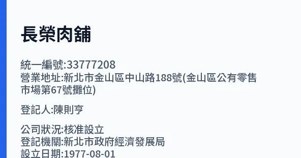 長榮肉舖的照片-統編 33777208(新北市) 公司登記資料與營業項目詳細圖表