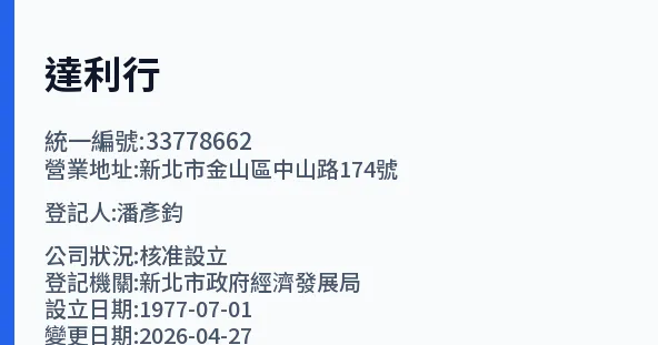 達利行的照片-統編 33778662(新北市) 公司登記資料與營業項目詳細圖表