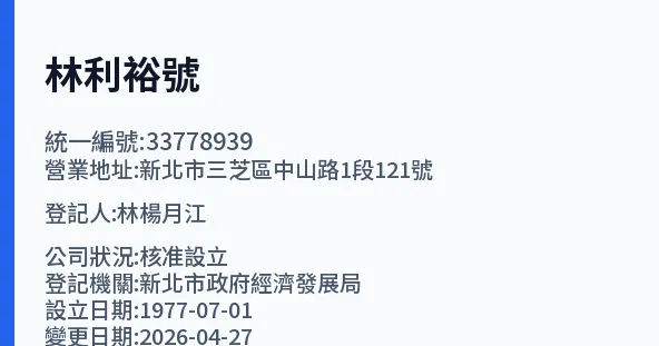 林利裕號的照片-統編 33778939(新北市) 公司登記資料與營業項目詳細圖表
