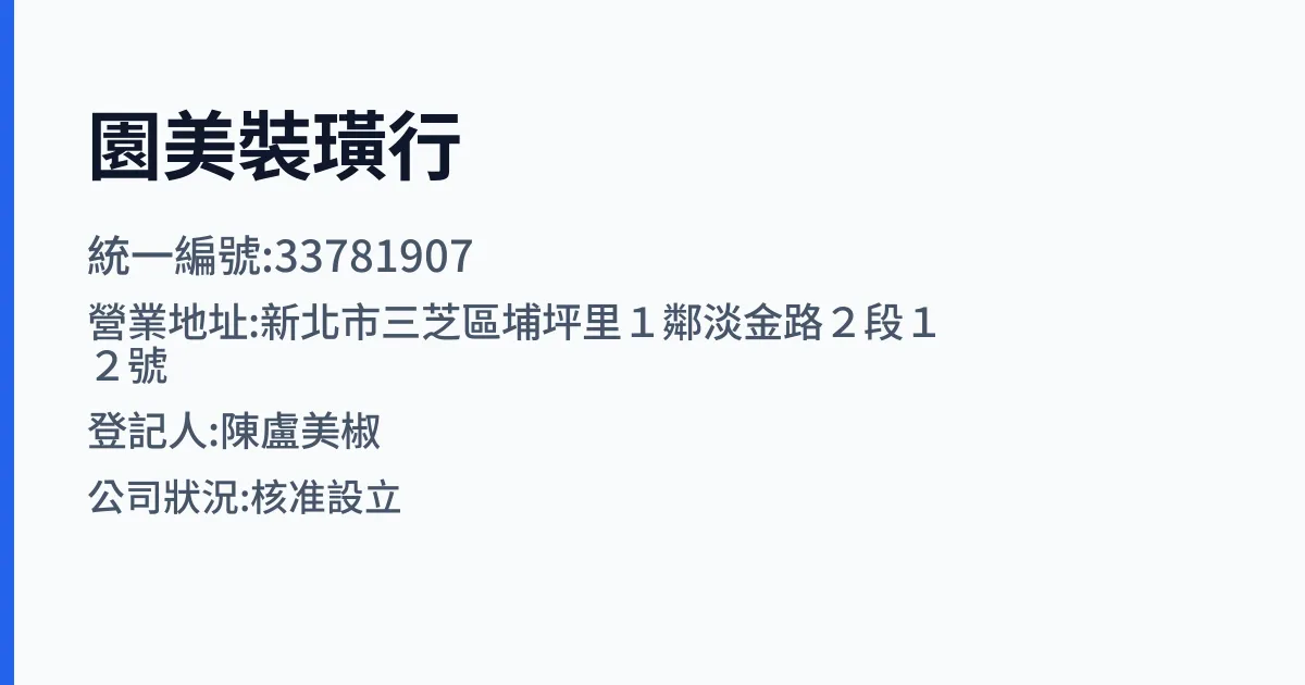 園美裝璜行 - 統編 33781907(新北市) 公司登記資料與營業項目詳細圖表