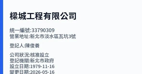 樑城工程有限公司的照片-統編 33790309(新北市) 公司登記資料與營業項目詳細圖表