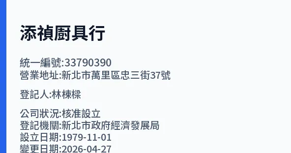 添禎㕑具行的照片-統編 33790390(新北市) 公司登記資料與營業項目詳細圖表