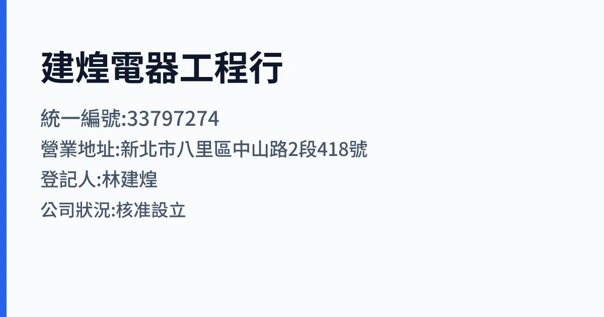 建煌電器工程行 - 統編 33797274(新北市) 公司登記資料與營業項目詳細圖表