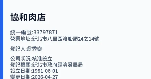 協和肉店的照片-統編 33797871(新北市) 公司登記資料與營業項目詳細圖表