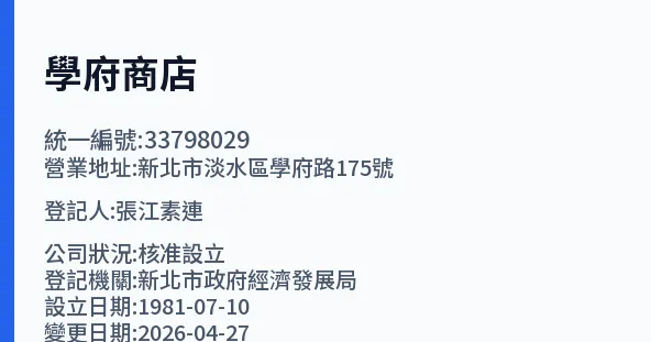 學府商店的照片-統編 33798029(新北市) 公司登記資料與營業項目詳細圖表