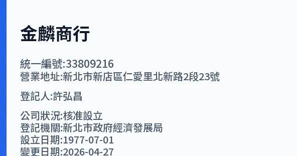 金麟商行的照片-統編 33809216(新北市) 公司登記資料與營業項目詳細圖表