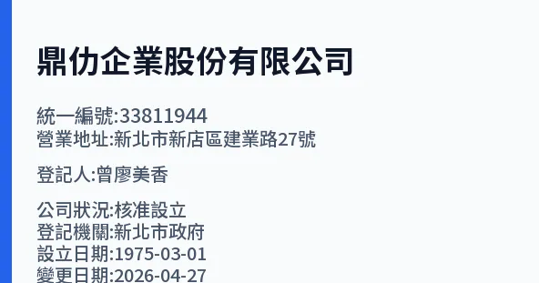 鼎仂企業股份有限公司的照片-統編 33811944(新北市) 公司登記資料與營業項目詳細圖表