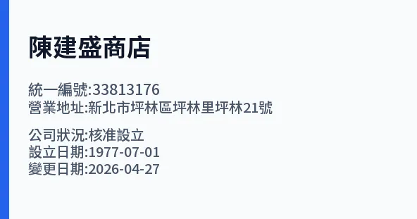 陳建盛商店的照片-統編 33813176(新北市) 公司登記資料與營業項目詳細圖表