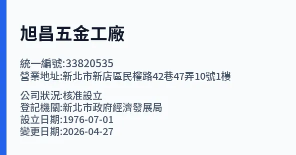 旭昌五金工廠的照片-統編 33820535(新北市) 公司登記資料與營業項目詳細圖表