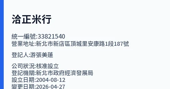 洽正米行的照片-統編 33821540(新北市) 公司登記資料與營業項目詳細圖表