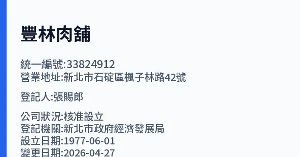 豐林肉舖的照片-統編 33824912(新北市) 公司登記資料與營業項目詳細圖表