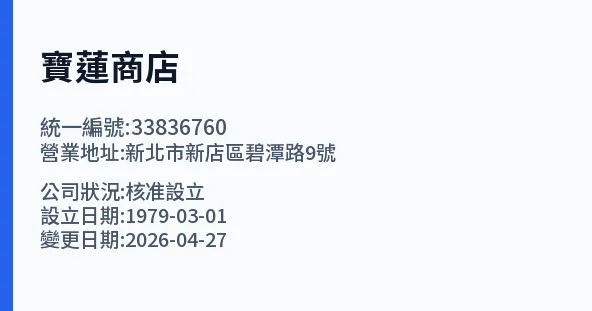 寶蓮商店的照片-統編 33836760(新北市) 公司登記資料與營業項目詳細圖表