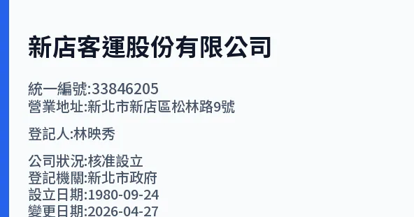 新店客運股份有限公司的照片-統編 33846205(新北市) 公司登記資料與營業項目詳細圖表