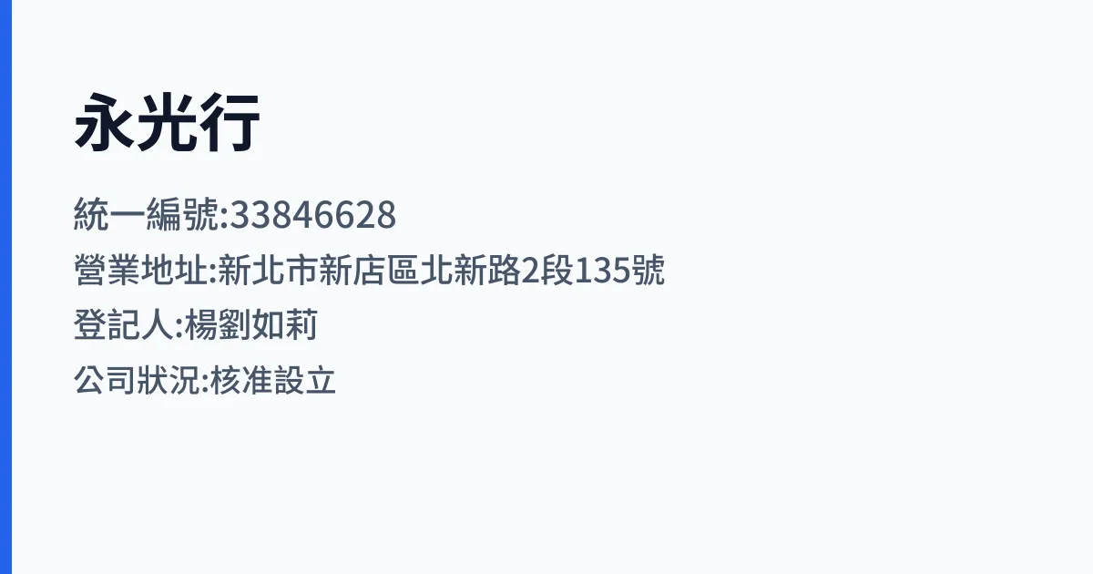 永光行 - 統編 33846628(新北市) 公司登記資料與營業項目詳細圖表