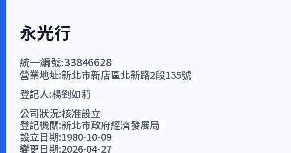 永光行的照片-統編 33846628(新北市) 公司登記資料與營業項目詳細圖表