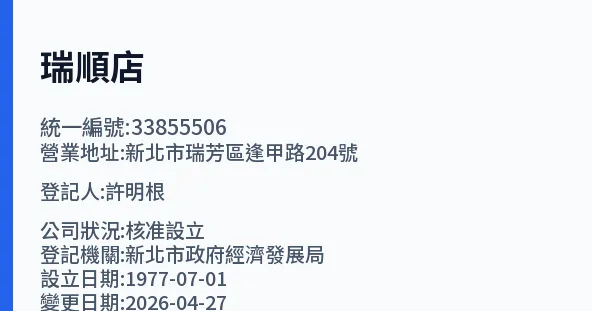 瑞順店的照片-統編 33855506(新北市) 公司登記資料與營業項目詳細圖表