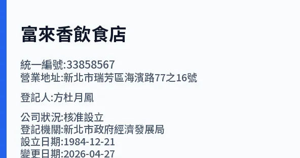 富來香飲食店的照片-統編 33858567(新北市) 公司登記資料與營業項目詳細圖表