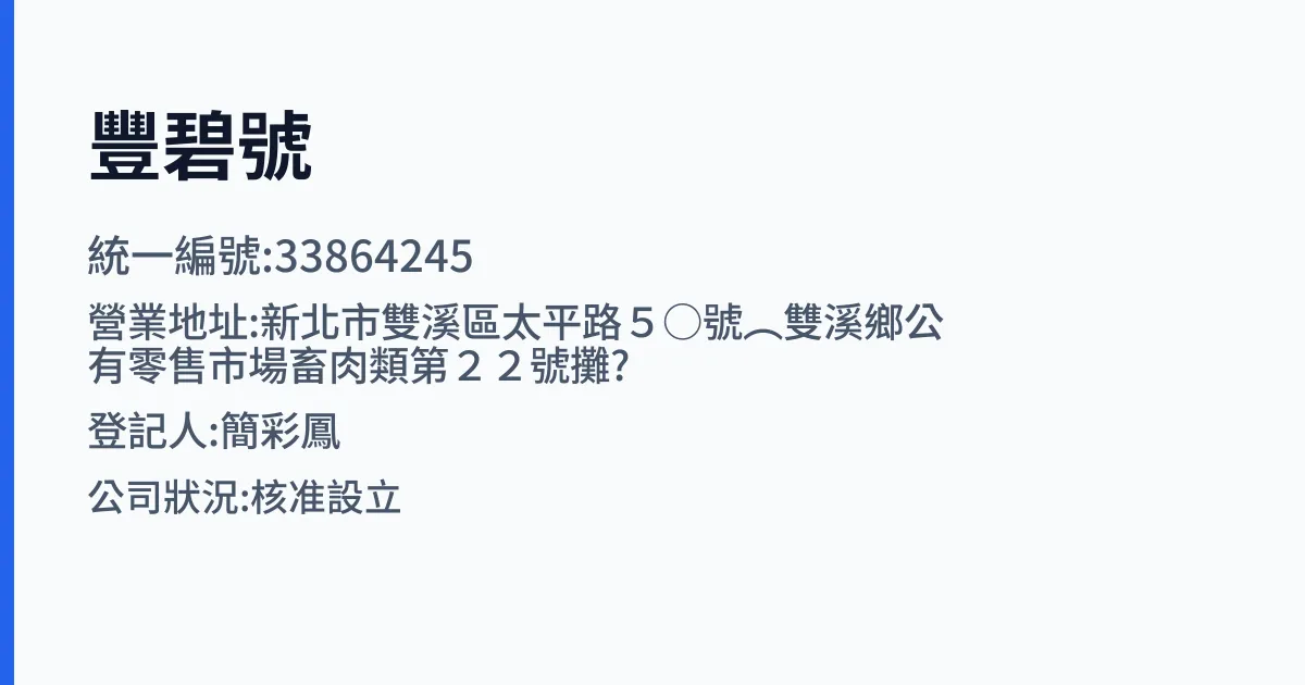豐碧號 - 統編 33864245(新北市) 公司登記資料與營業項目詳細圖表