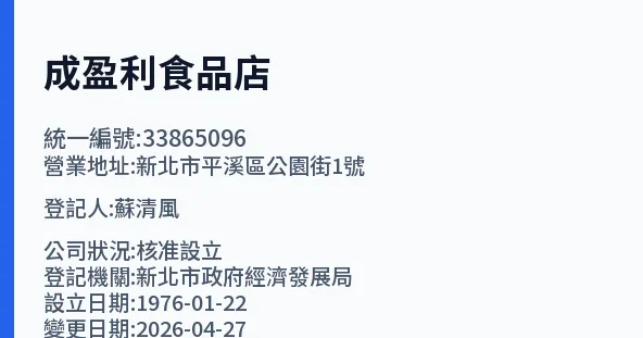 成盈利食品店的照片-統編 33865096(新北市) 公司登記資料與營業項目詳細圖表