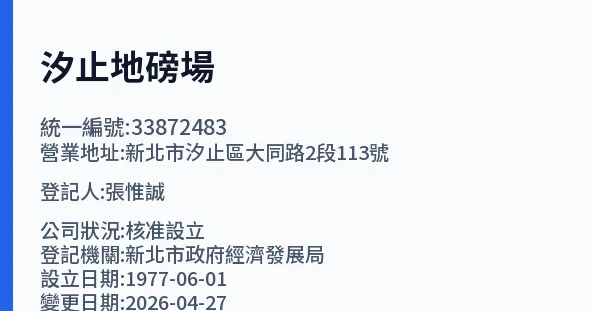 汐止地磅場的照片-統編 33872483(新北市) 公司登記資料與營業項目詳細圖表