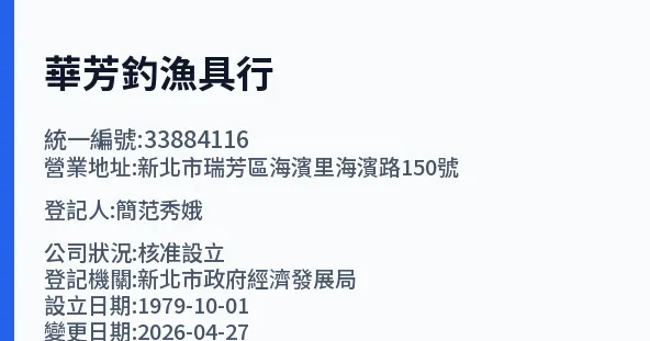 華芳釣漁具行的照片-統編 33884116(新北市) 公司登記資料與營業項目詳細圖表