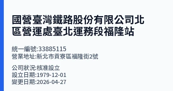 國營臺灣鐵路股份有限公司北區營運處臺北運務段福隆站的照片-統編 33885115(新北市) 公司登記資料與營業項目詳細圖表