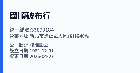 國順破布行的照片-統編 33893184(新北市) 公司登記資料與營業項目詳細圖表