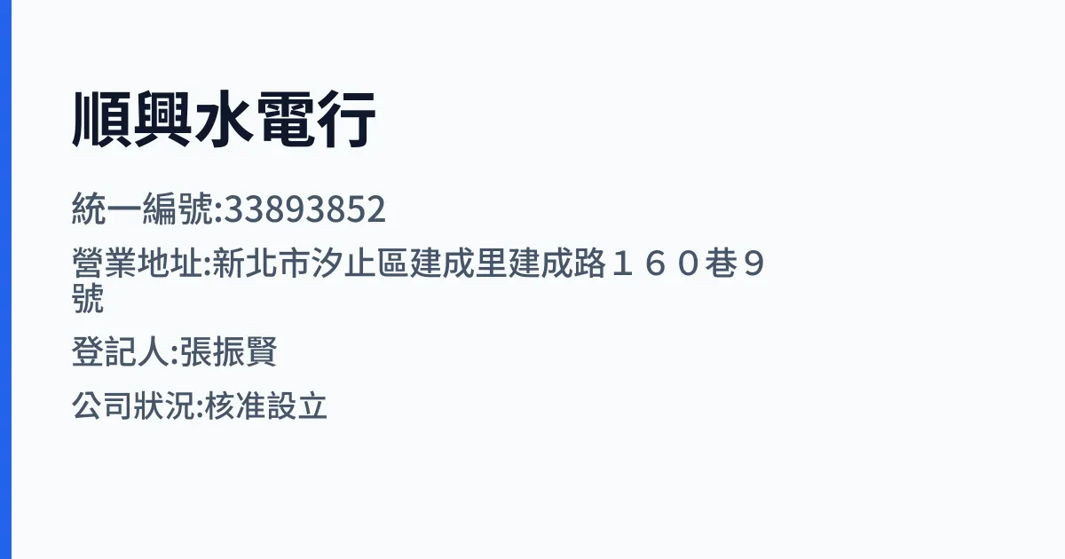 順興水電行 - 統編 33893852(新北市) 公司登記資料與營業項目詳細圖表