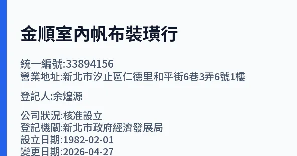 金順室內帆布裝璜行的照片-統編 33894156(新北市) 公司登記資料與營業項目詳細圖表