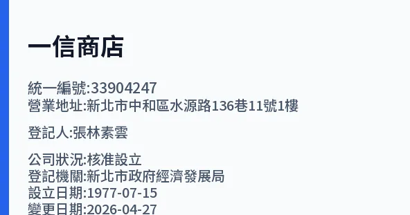 一信商店的照片-統編 33904247(新北市) 公司登記資料與營業項目詳細圖表